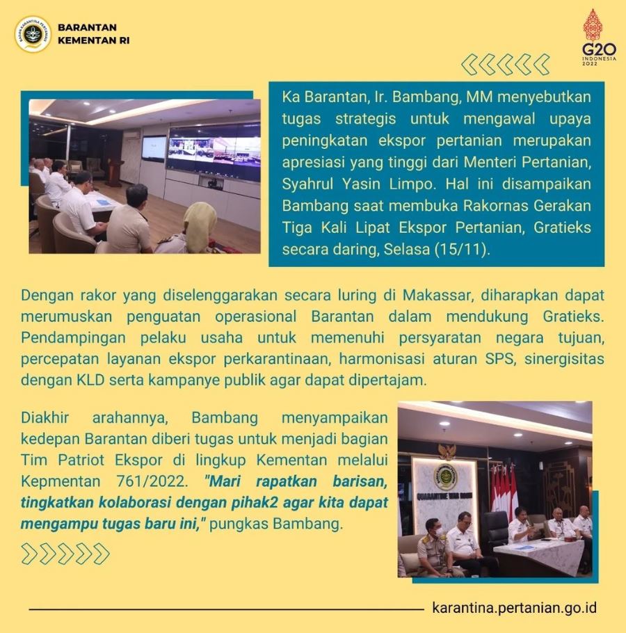 Rakornas Gratieks Barantan – Balai Besar Uji Standar Karantina Hewan Ikan dan Tumbuhan